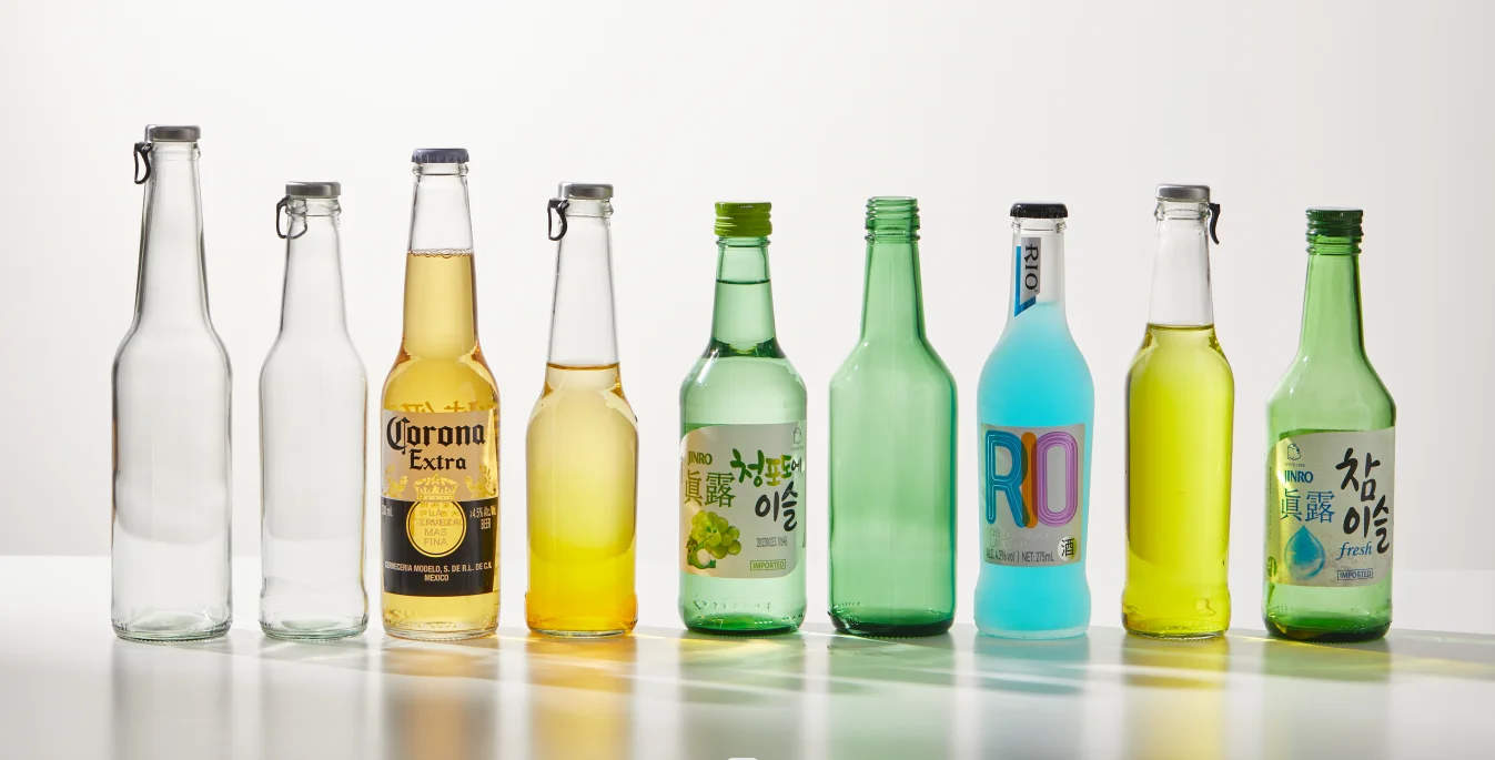 Korea Sujo Green Round Glass Bottle For Sake Spirit Beverage Decal ...
