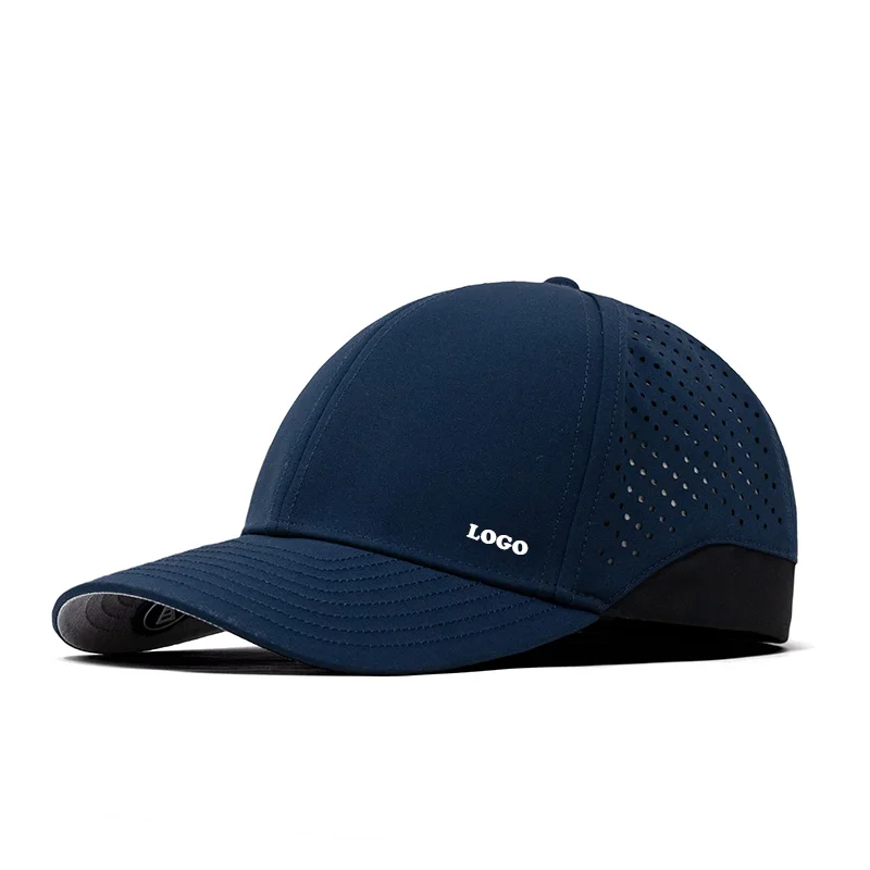 Custom 6 Panel Laser Cut Perforated Fitted Hat - Dry Fit