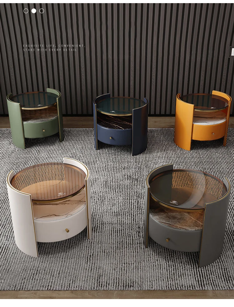 Minimalism Rock Panel Round Bedside Table Simple Modern Bedroom Brown ...