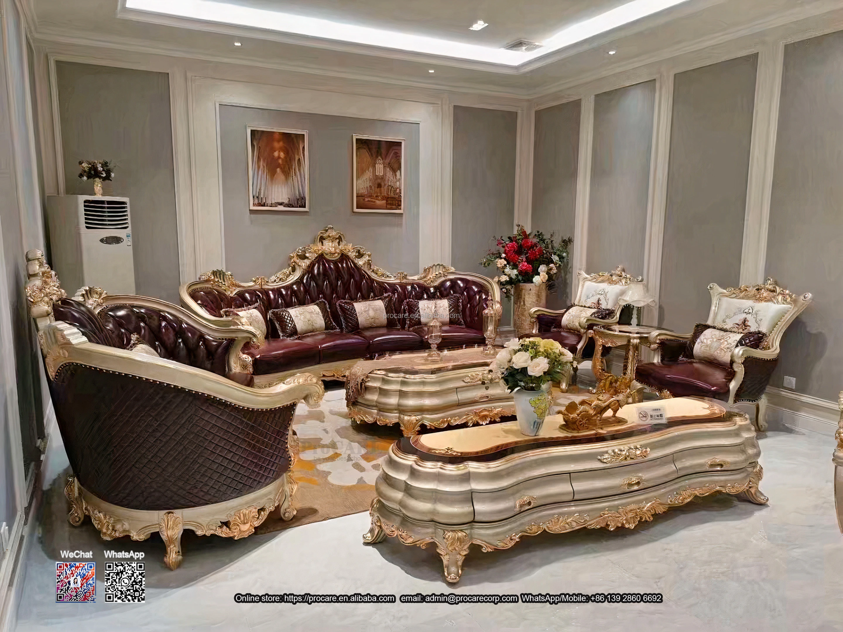 Luxury Rococo Style Italian Rococo Living Room Furniture 1+2+3 With ...