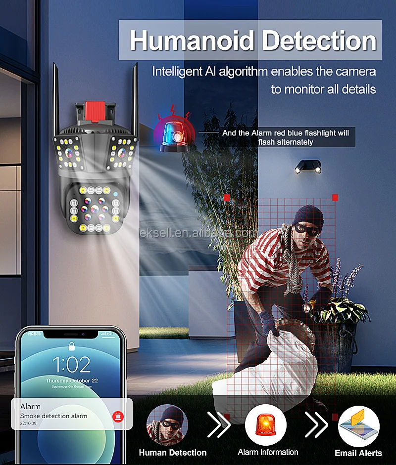 Yoosee IP66 4G / WIFI Camera Three Screens Display 4MP Camera Smart ...