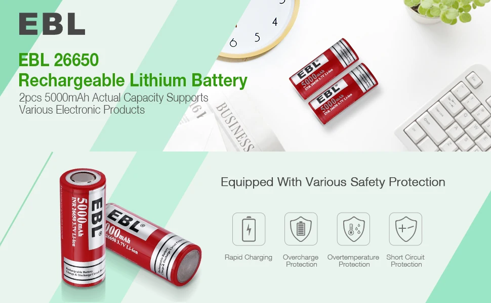 Ebl 26650 Rechargeable Battery 5000mah Rechargeable Lithium Ion Battery 3.7v - Buy 5000mah ...
