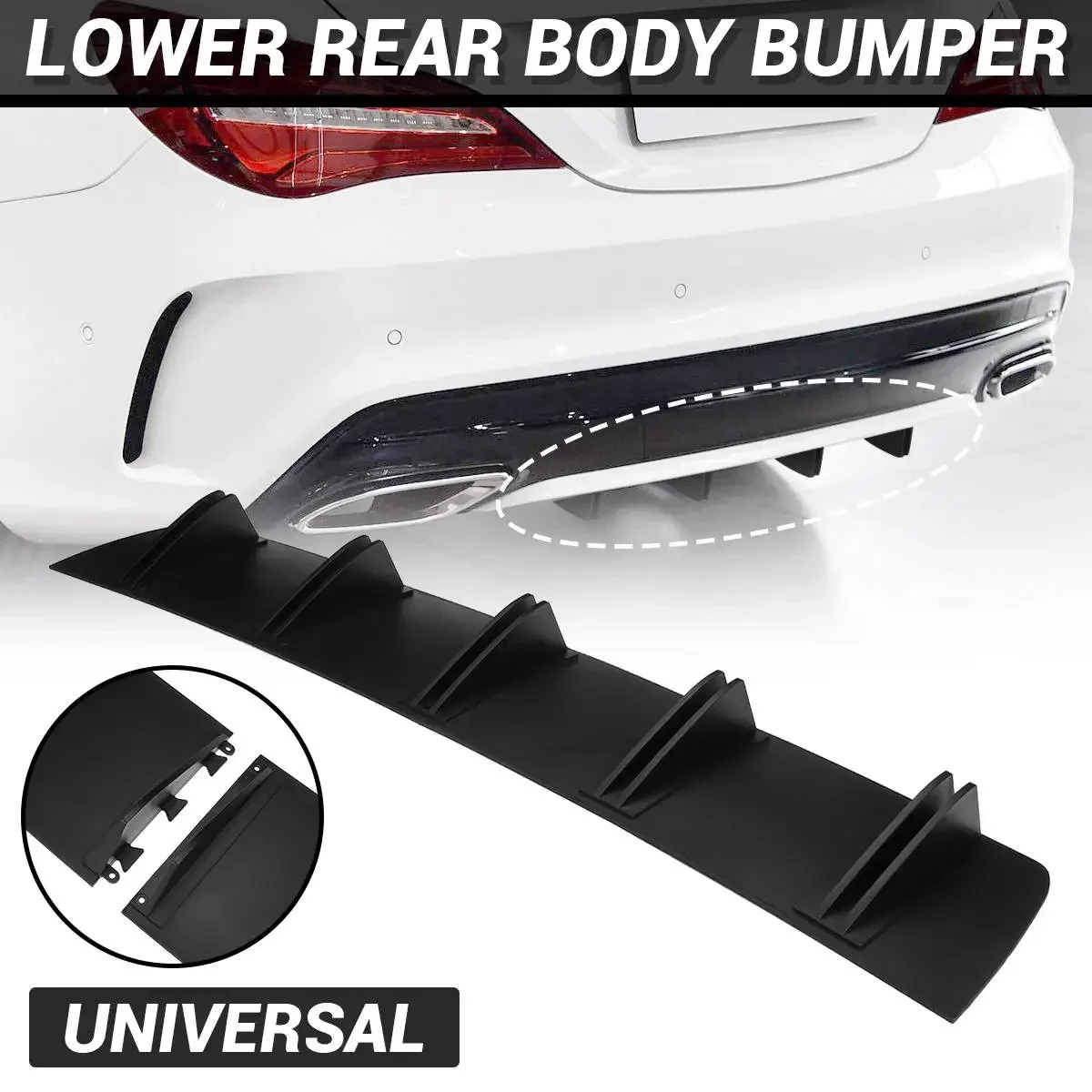 81.5cm 5 Shark Fin Car Rear Bumper Lip Diffuser Spoiler Sticker ...