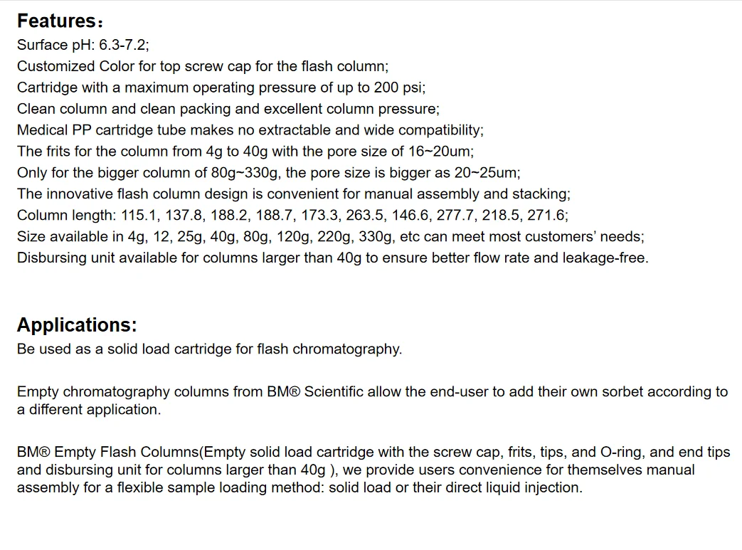 Empty Flash Chromatography Columns - Customized Support