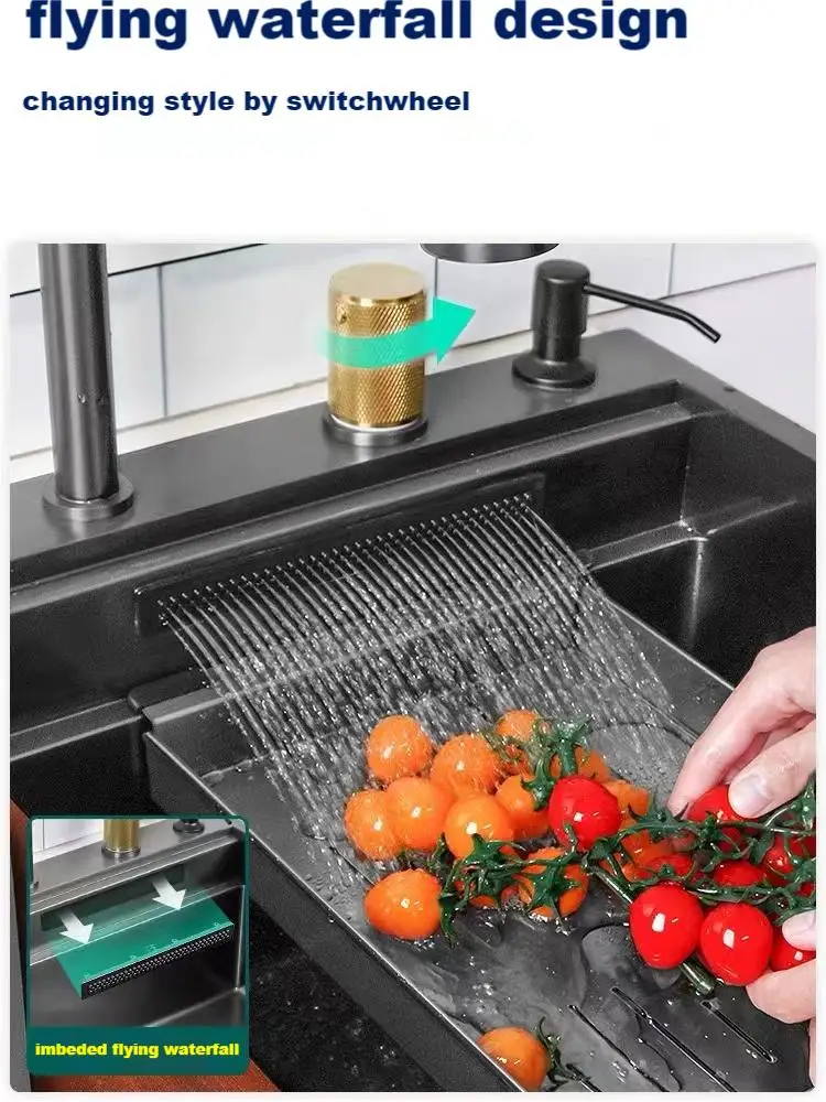 Flying Waterfall Pull-out Faucet Black Grey Rack Cup Washer 304 ...