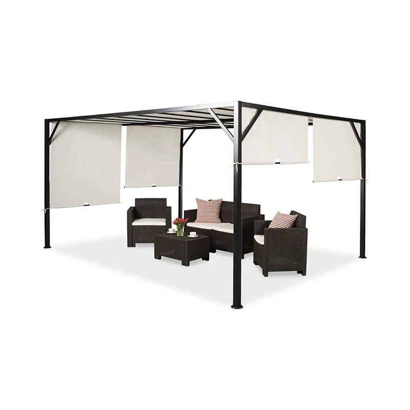 Outdoor Steel Frame 2.95*2.9m Garden Pergola Gazebo With Solar Led ...