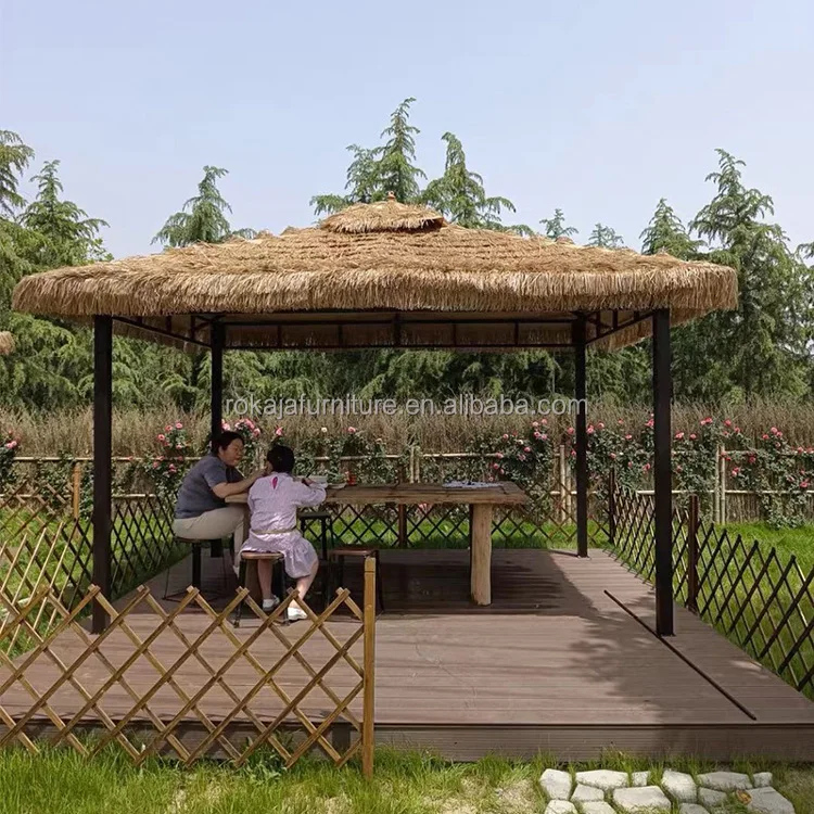 Outdoor Straw Pavilion Garden Farm Imitation Fur Grass Cover Four ...