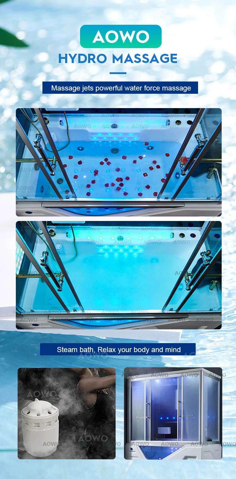 Steam Room - Modern Jacuzzi Bathtub with Shower & Whirlpools
