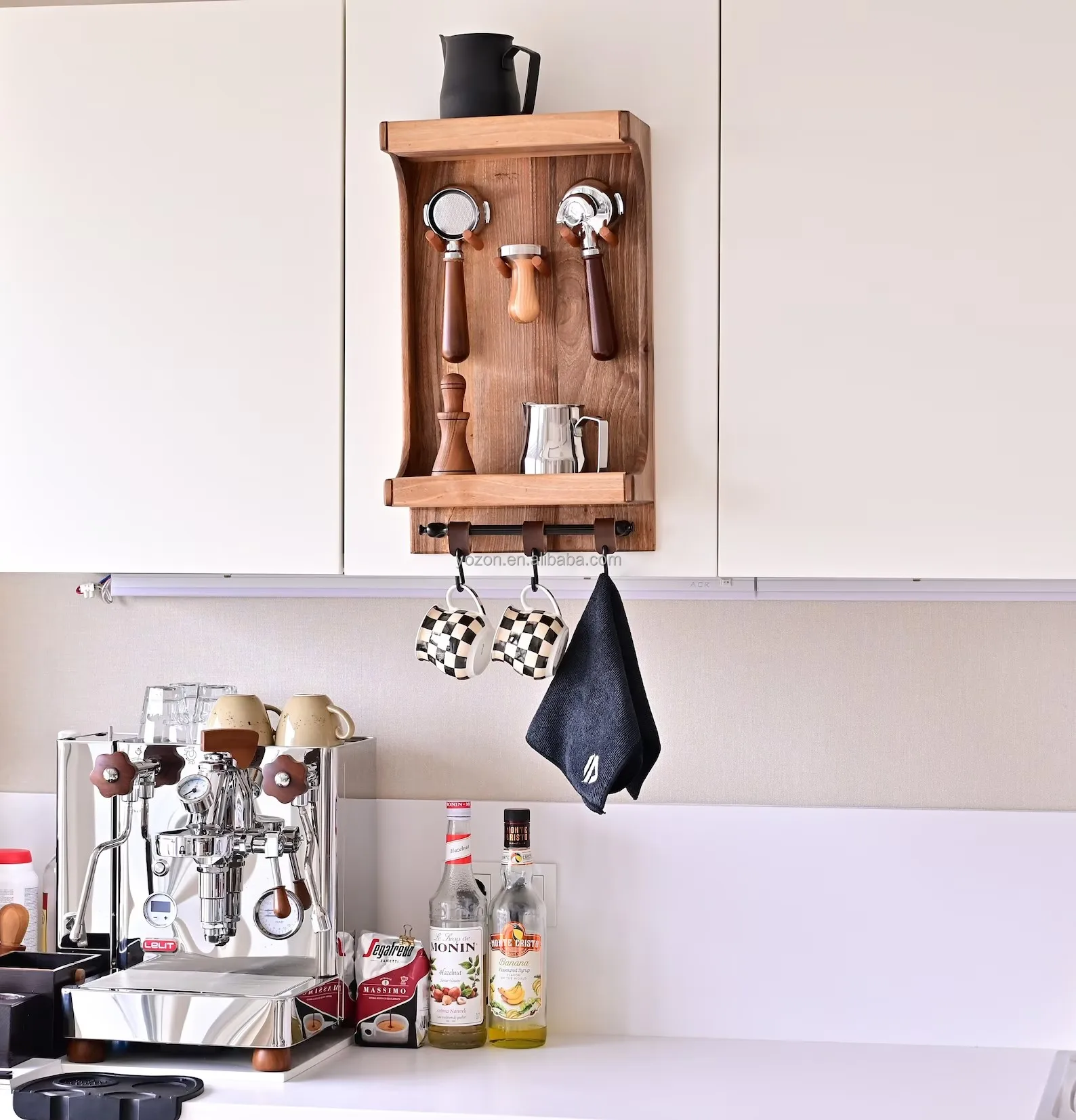Customized Barista Wall Shelf Wood Wall Rack For Portafilter Tamper And ...