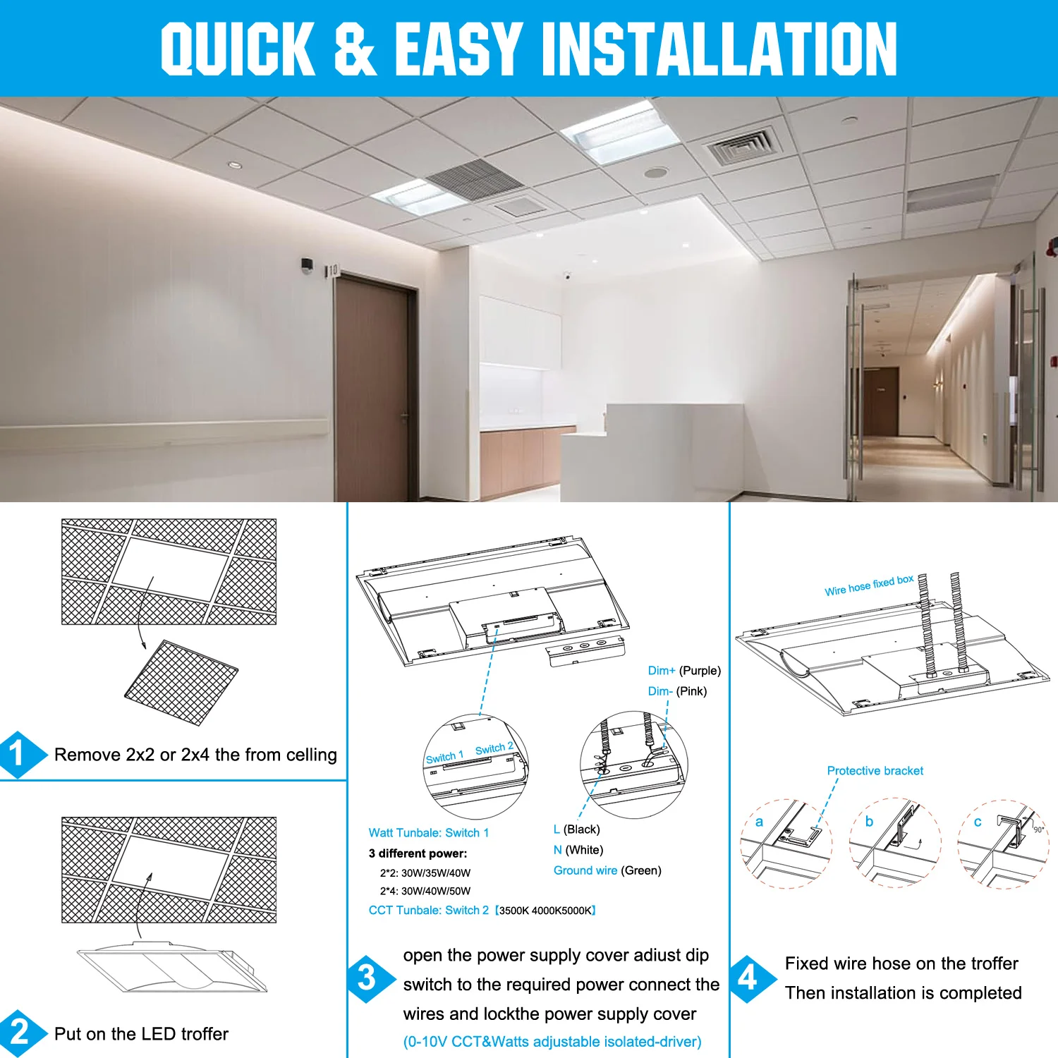 2x4 Troffer Light Fixture 2x2 Led Panel US Warehouse ETL DLC UL Modern ...