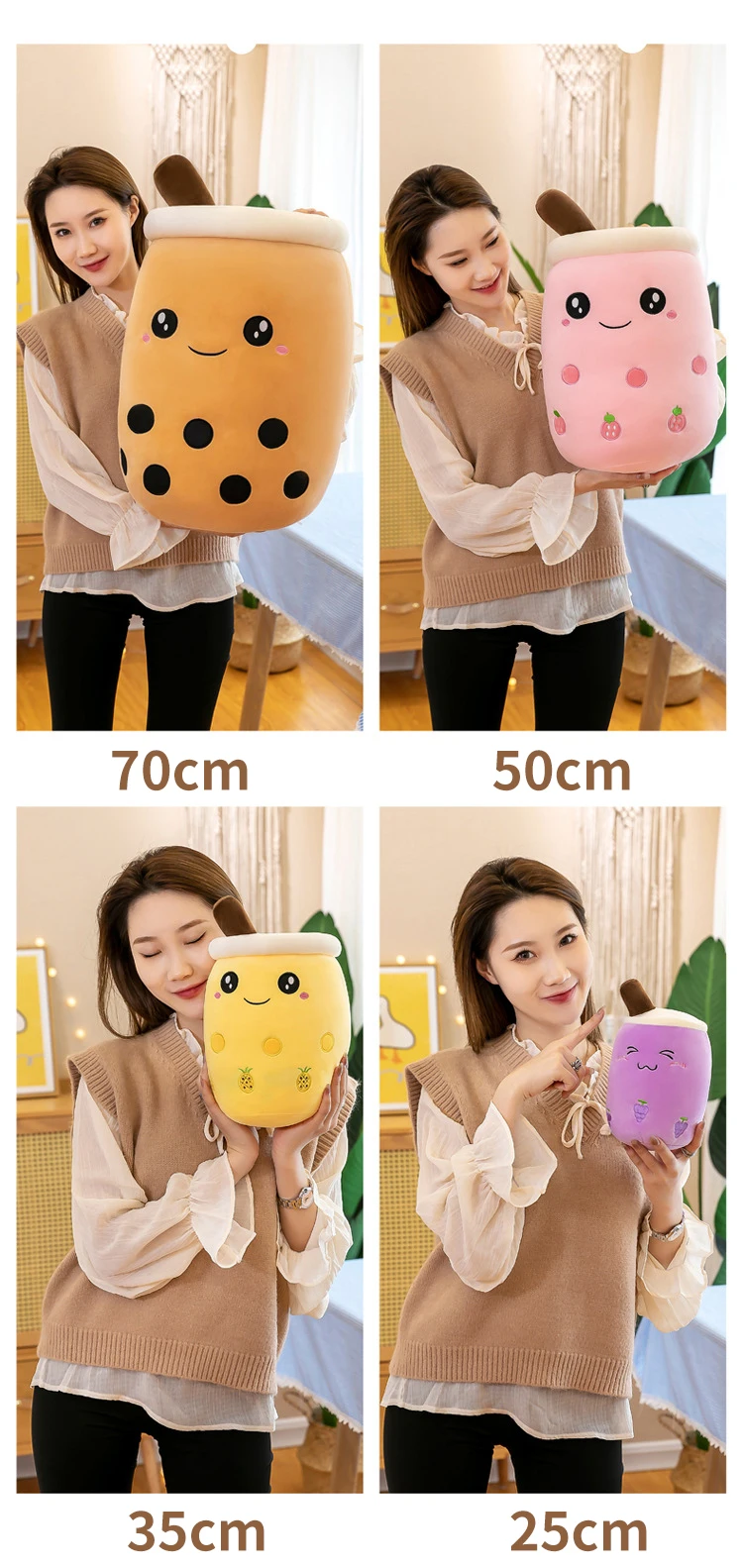 Hot Sale Kawaii Bubble Boba Milk Tea Soft Plush Pillow Cartoon Style ...