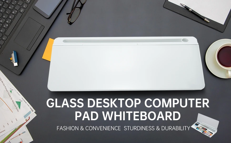 Small Desktop Glass Whiteboard, Computer Keyboard Stand Whiteboard with ...