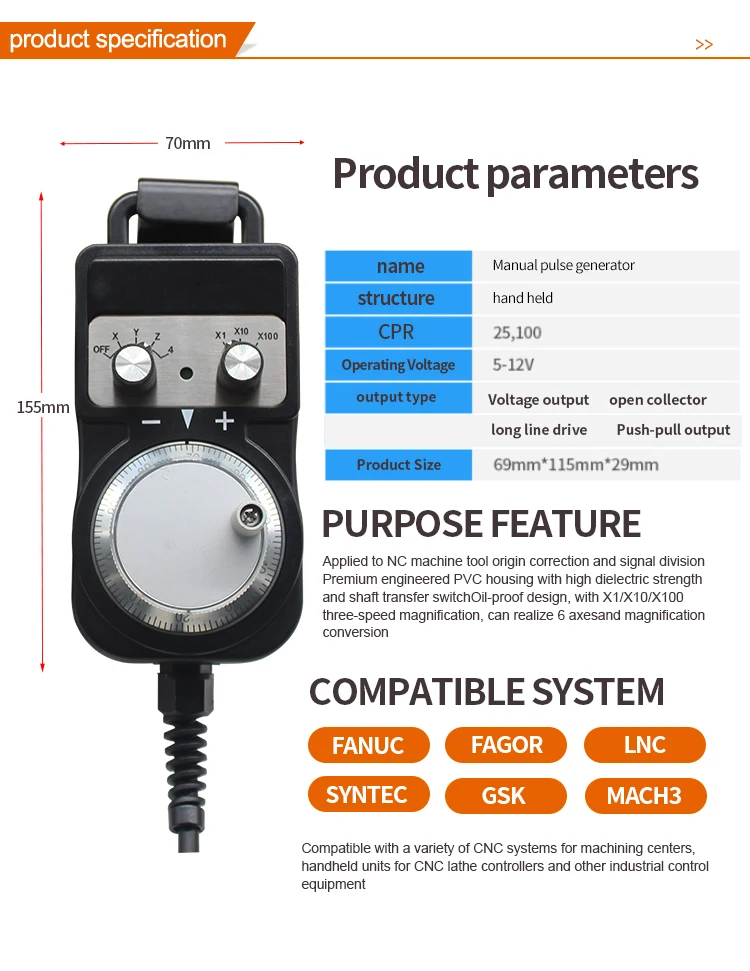 Fanuc Mpg Manual Pulse Generator 100ppr Hand Wheel 5v For Fanuc System ...