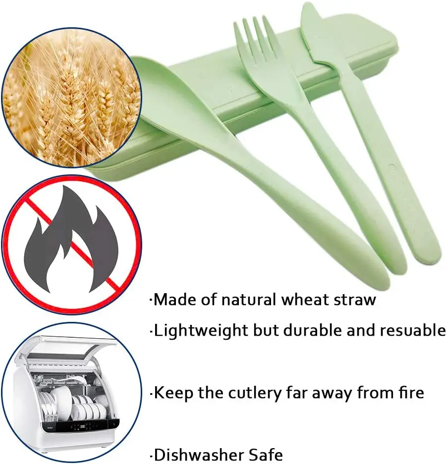 Eco Friendly Camping Tableware Wheat Straw Cutlery Travel Utensil Set ...
