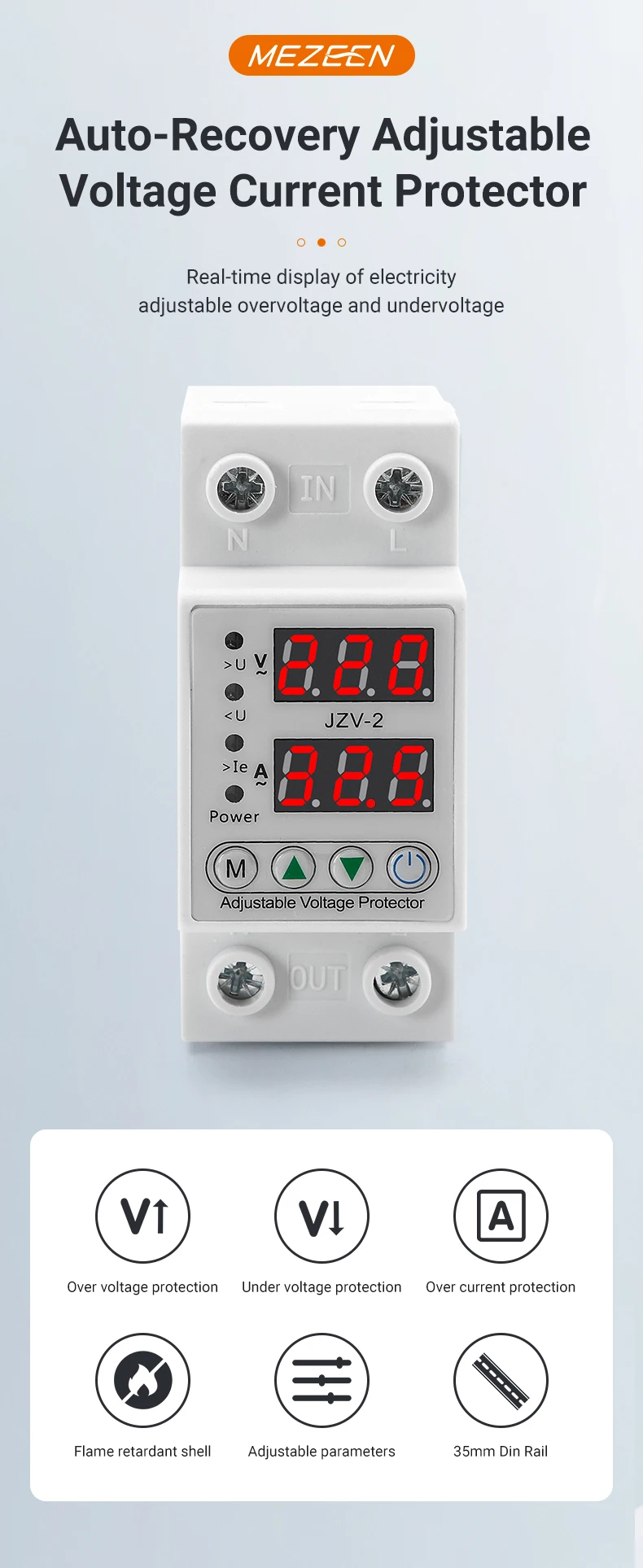 Din Rail Automatic Digital Adjustable Over Voltage Current Protector ...