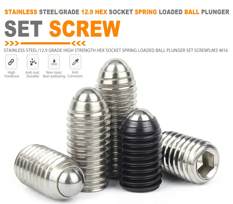 M3 M4 M5 M6 M8 M10 M12 M16 Hex Socket Spring Ball Plunger Grub Point ...