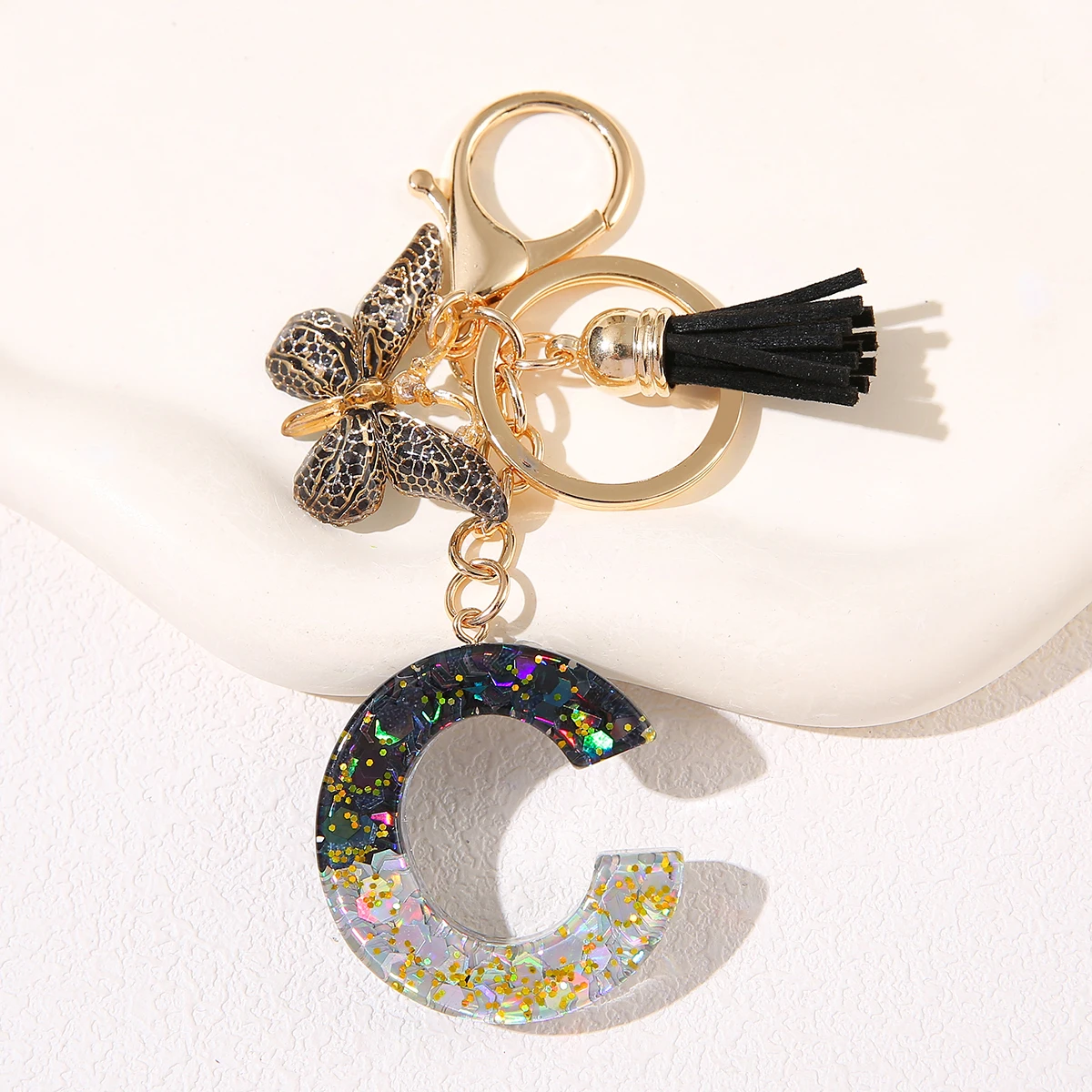 Personalized Crystal Drop Glue 2 Color Sequin Letter Keychain