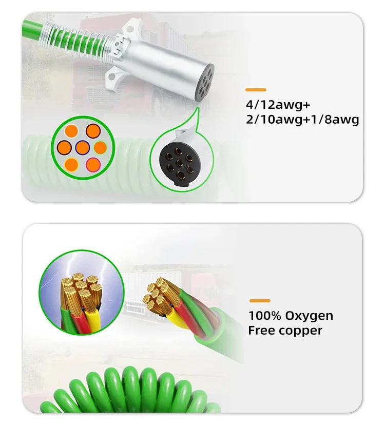 7 Way Coiled Trailer Cord 15 Ft Abs Coil Cable Electrical Power Heavy ...