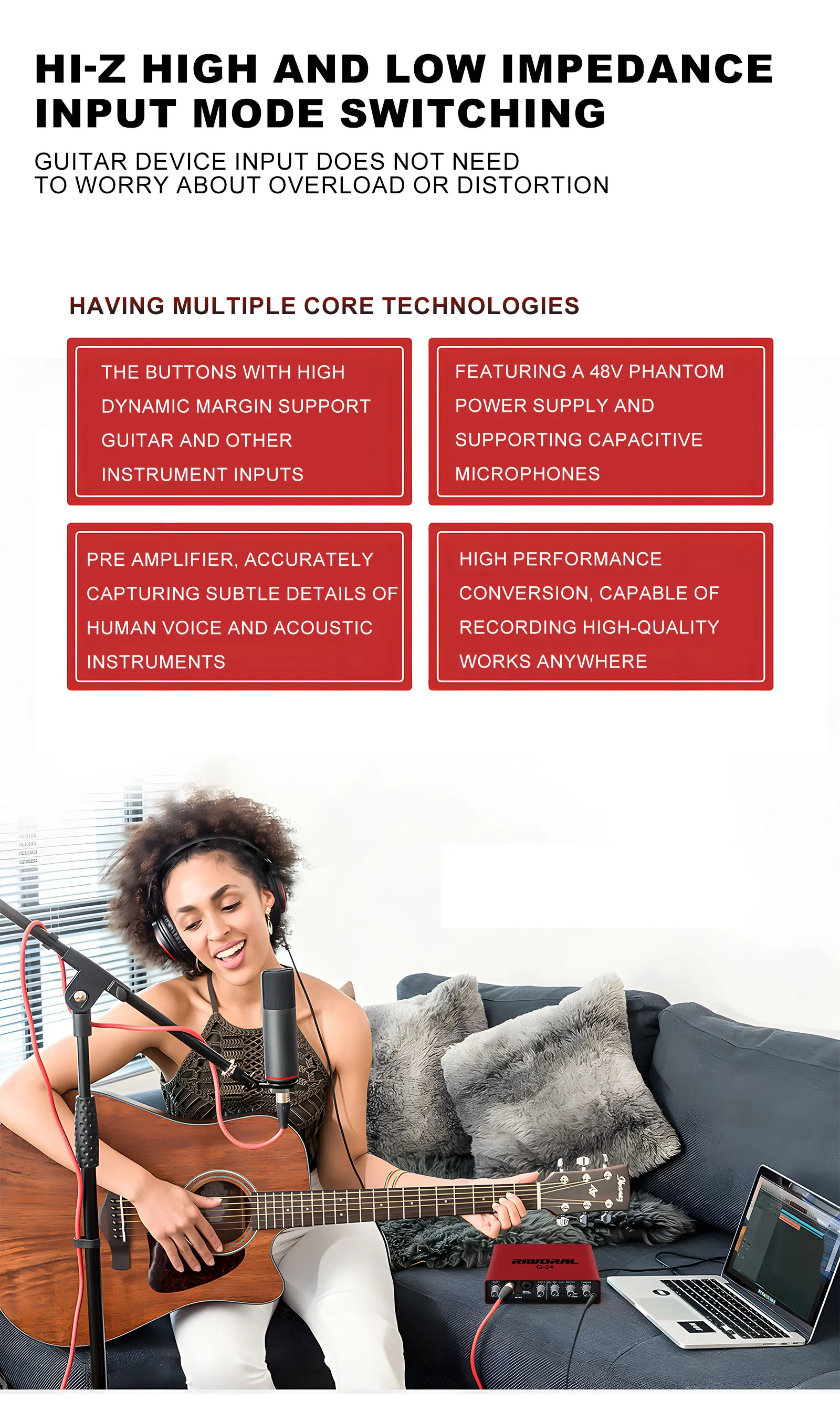 R-24 New Style 24bit/192khz Xlr Audio Interface 48v Power High Quality ...