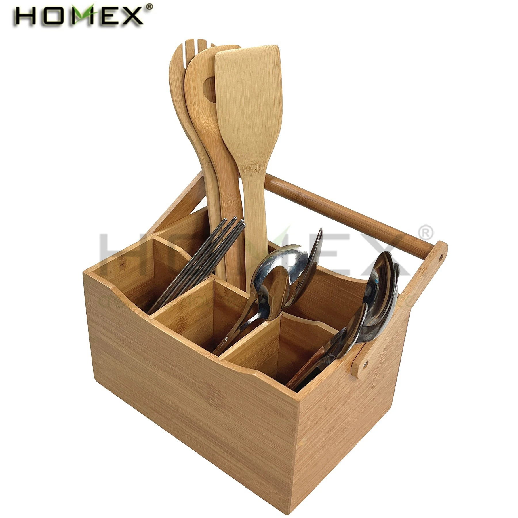 Bamboo Utensil Caddy With Handle Flatware Cutlery Caddy Holder 4 ...