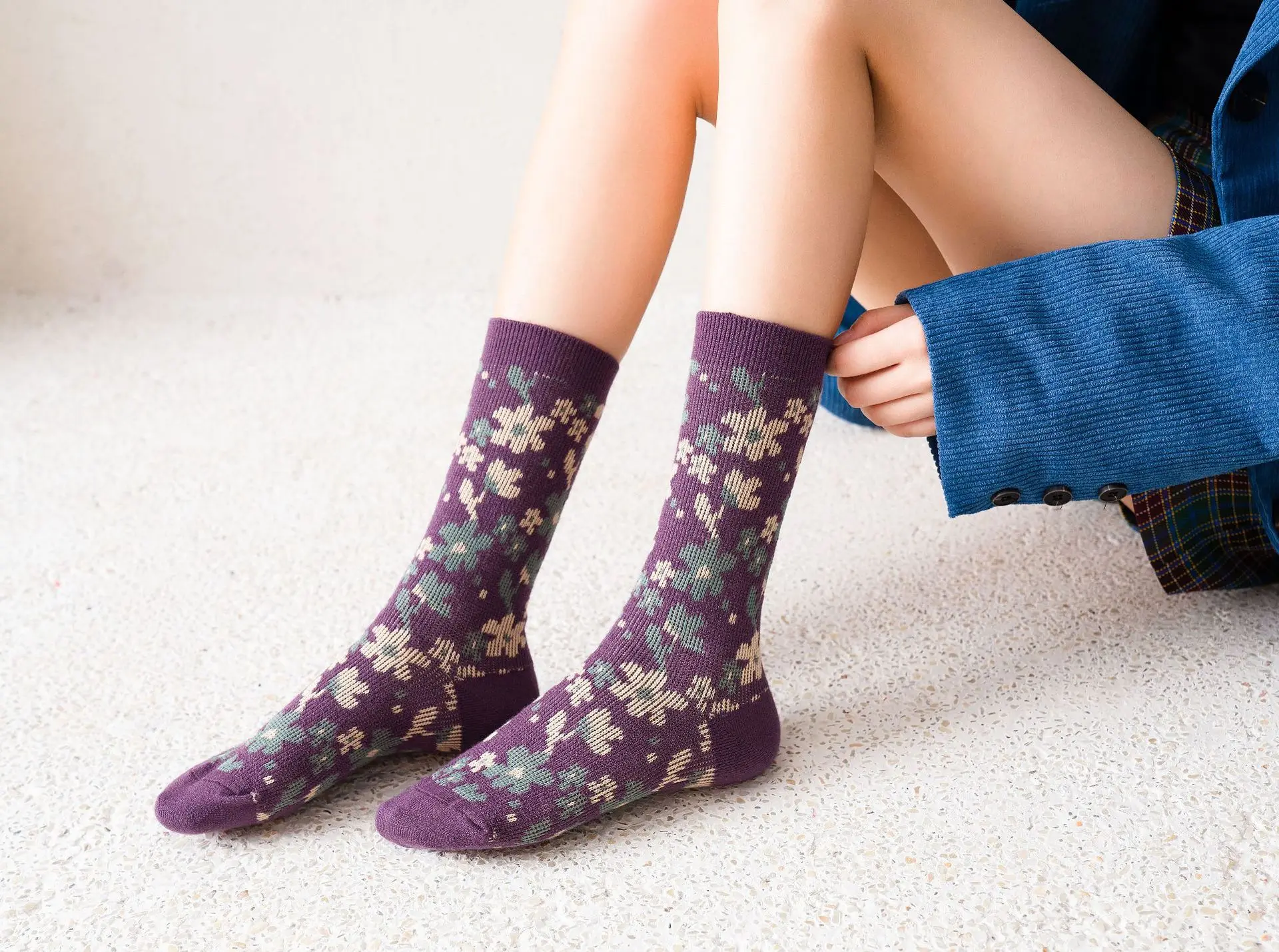 Women 6 Colors Vintage Flower Socks Floral Retro Style Novelty Cotton ...