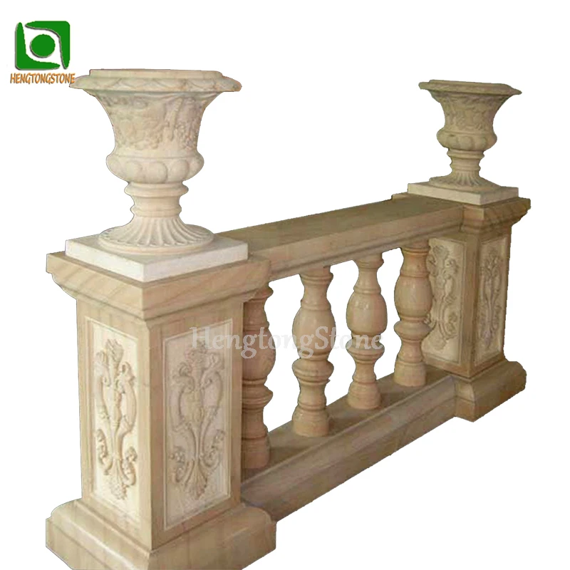 Outdoor Garden Wall Decoration Hand Carved Natural Beige Marble Railing ...