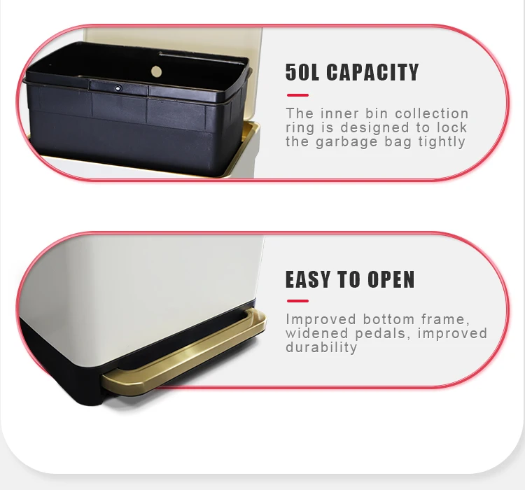 Indoor 50l Large Capacity Hotel Trash Can Open Top Stainless Steel ...