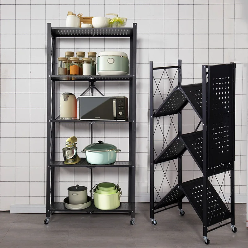 Foldable Kitchen Standing Shelving Unit Shelves Metal Storage Folding ...