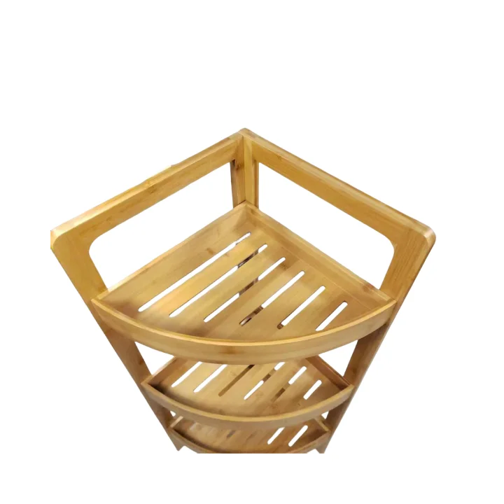 3-tiers Standing 100% Bamboo Corner Utility Storage Shelf Bathroom ...