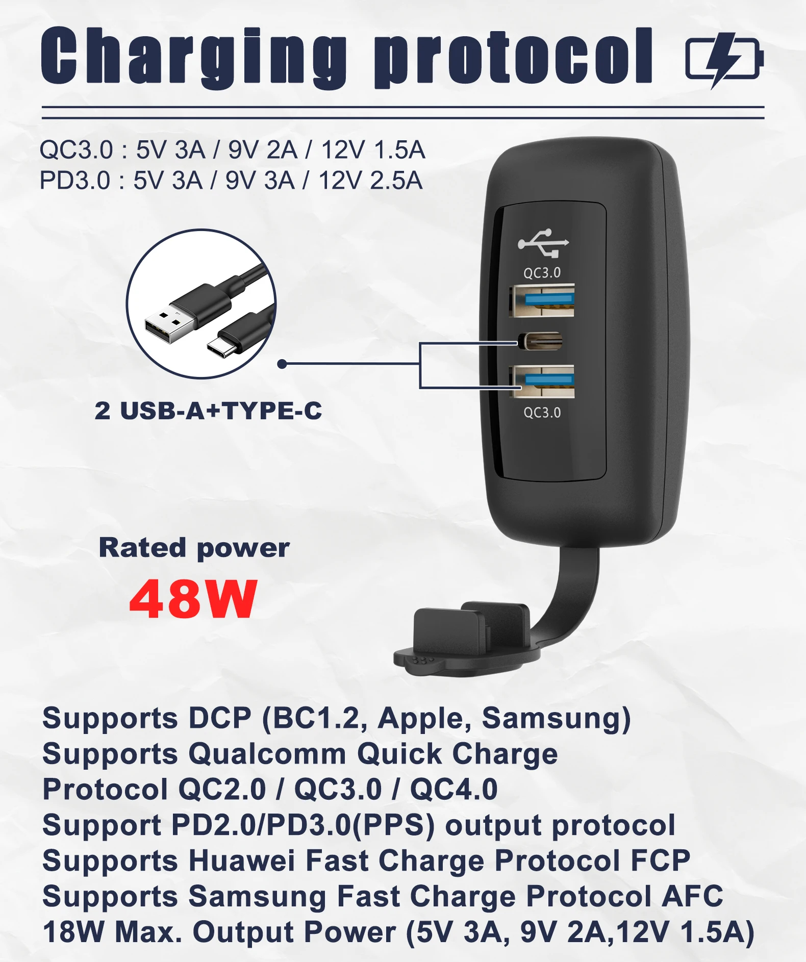 12V-24V Quick Charger QC3.0 Type C PD3.0 Triple Usb Car Charger Socket ...