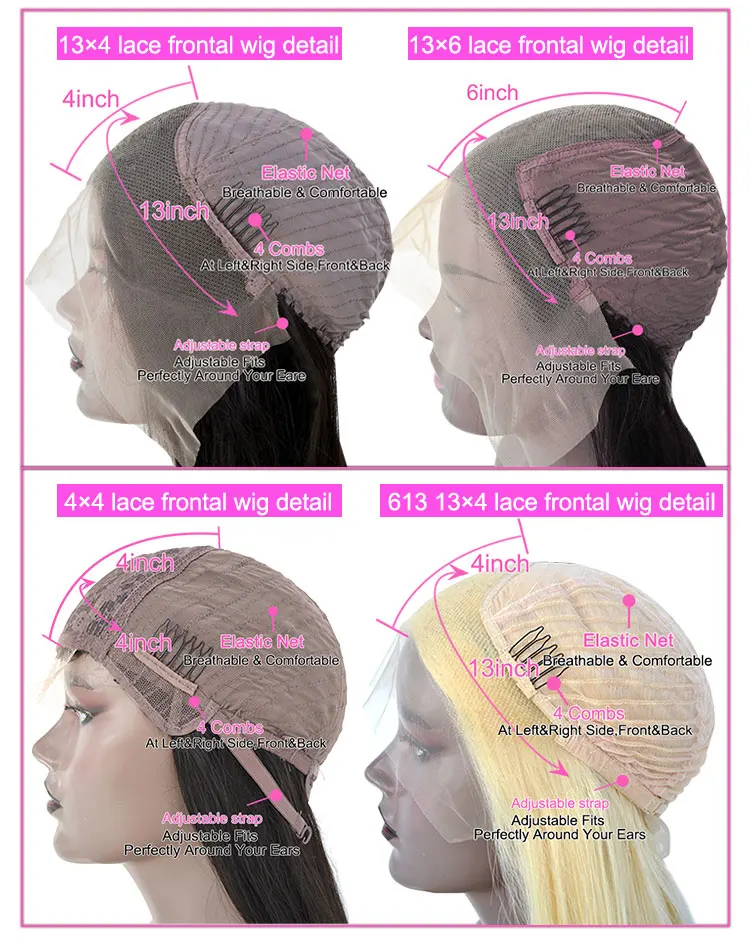 Glueless 1b Natural Color Bone Straight Human Hair Wig 13x6 Lace Front ...