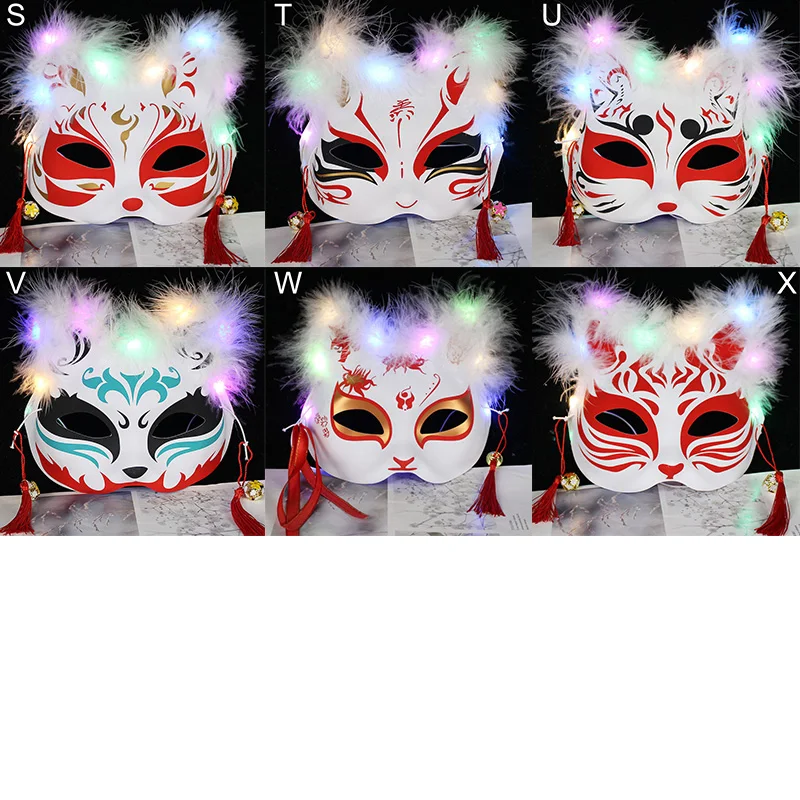 Anime Fox Mask Hand-painted Japanese Half Face Cat Mask Masquerade ...