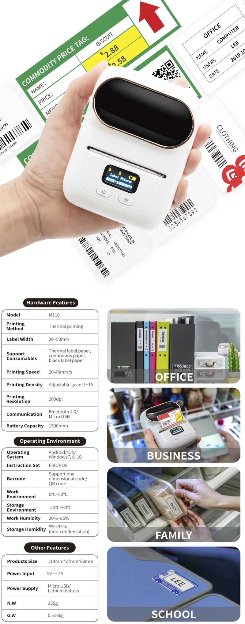 Mini Thermal Label Printer Small Label Printer M110 - Buy Thermal Mini ...