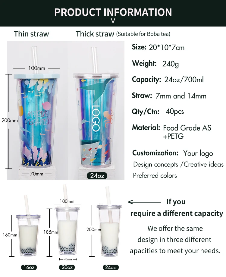 24oz Customized Reusable Tumbler Cup with Double Wall Insulation