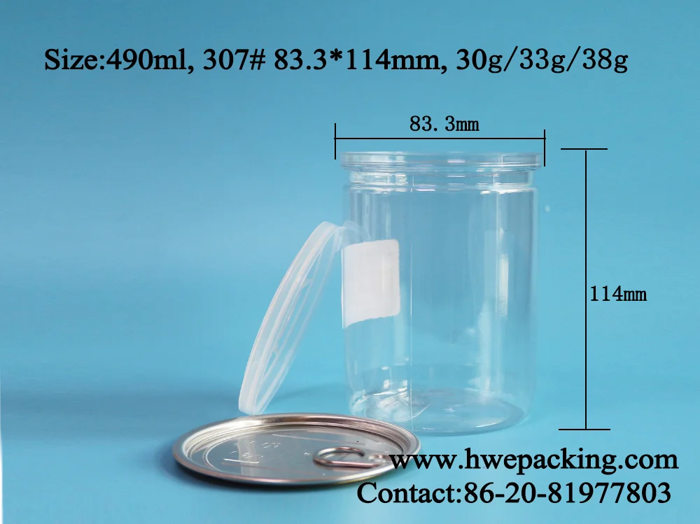 Screen Print logo Transparent 490ml 307# Cashews Biscuits Easi Open PET ...