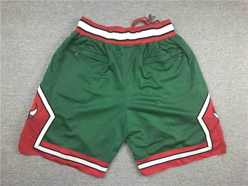 Bull S Green Basketball Shorts Mesh Tight-embroidered Zip Pocket Shorts ...