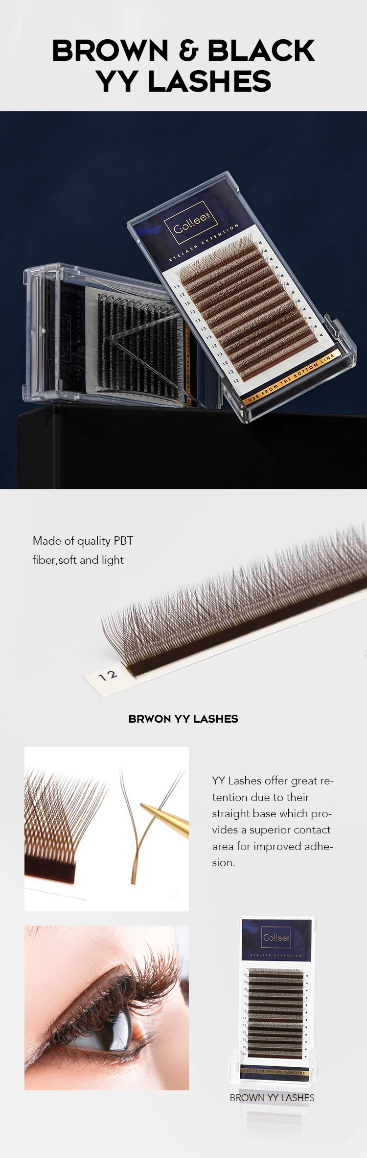 Gollee Eyelash Manufacturer Custom YY Shape Lash Extension Professional ...