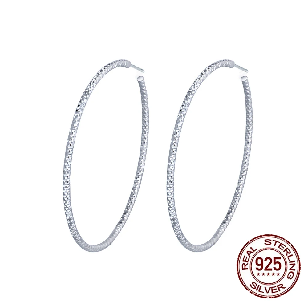 Women Luxury Real 925 Sterling Silver European Big Circle Shape Hoop
