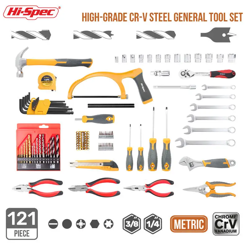 121pc Home DIY & Garage Mechanics Tool Kit Set by Hi-spec