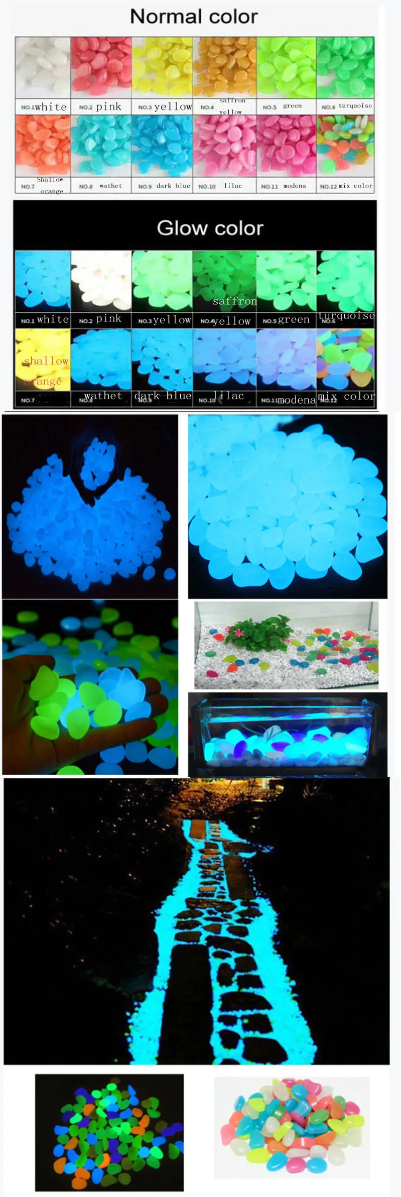 Plastic Glow in the Dark Pebble Stones Glowing Luminous Lighting ...