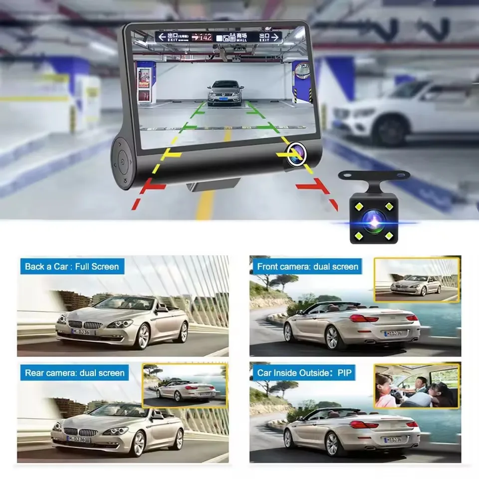 4 Inch Touch Screen Driving Vide Recorder 1080P Car DVR Dash Cam 3 Lens ...