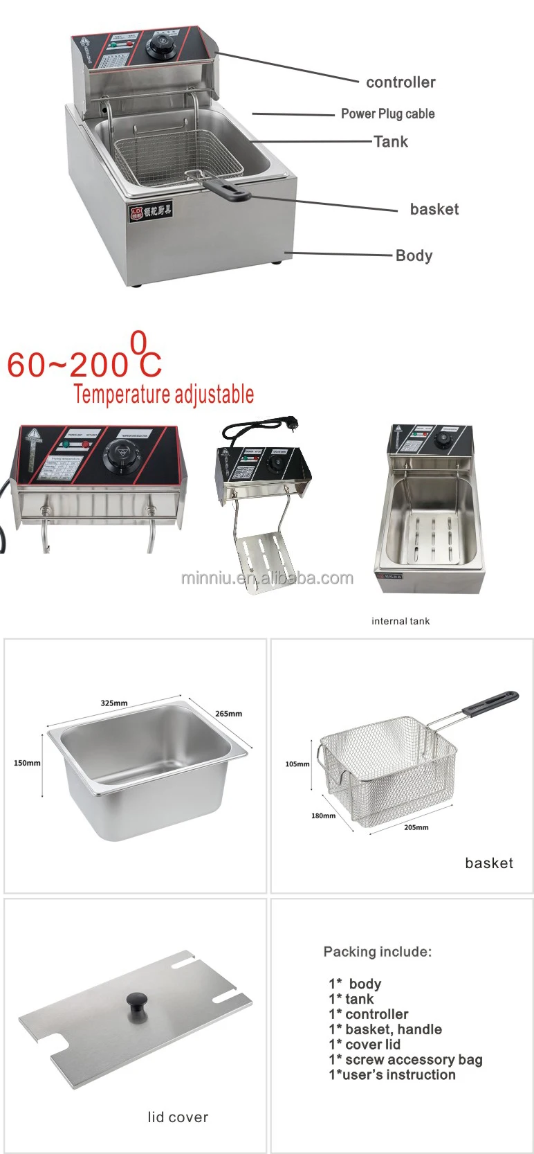 110V 6L Fryer Commercial Kitchen Fryer 410 Body 201 Wholesale Factory ...