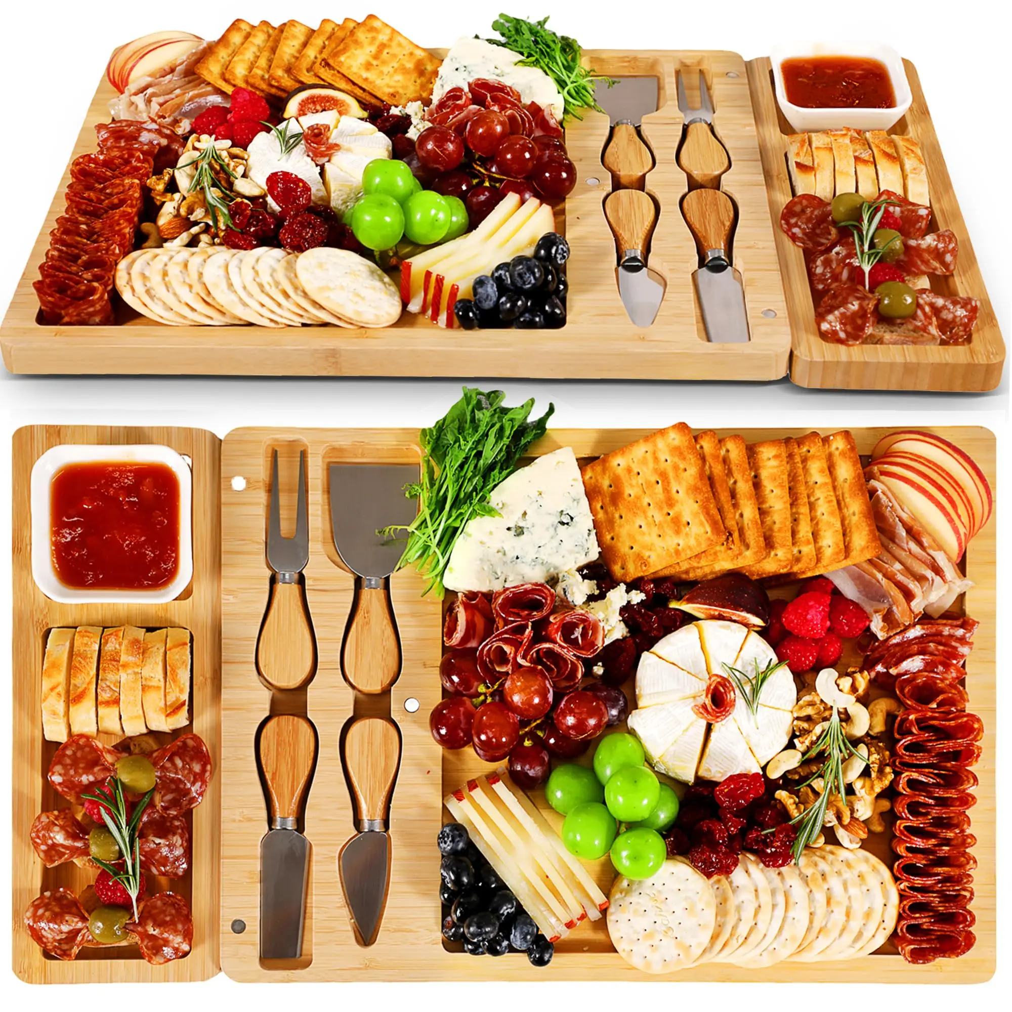Large Rectangular Bamboo Cheese Platter Charcuterie Board Knife Set ...