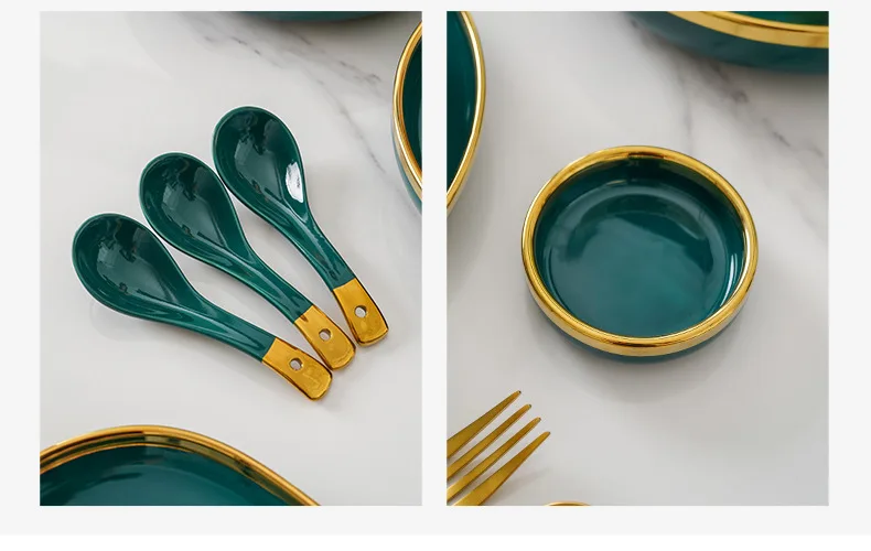Nordic Gold Rim Hot Sale Green Color Marble Bowl Dishes Plate ...