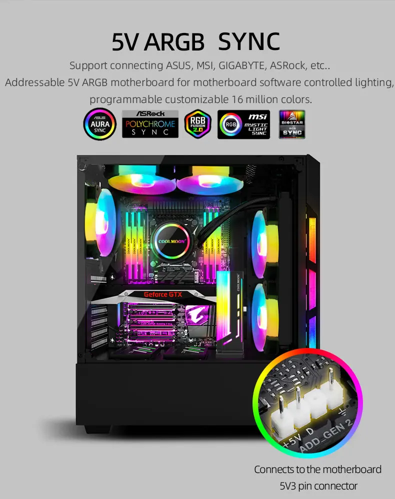 Oem/odm Coolmoon Gh2 Gaming Computer Aluminum Gpu Holder 3pin 5v Argb ...