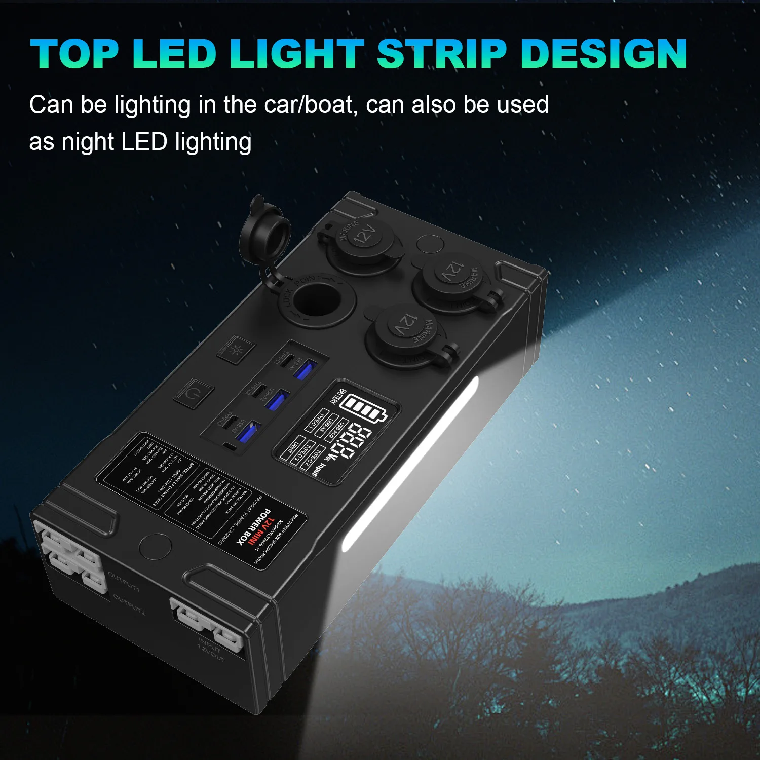12v Anderson Control Box With Qc 3.0 Ports & Usb-c Socket For Rv & Car