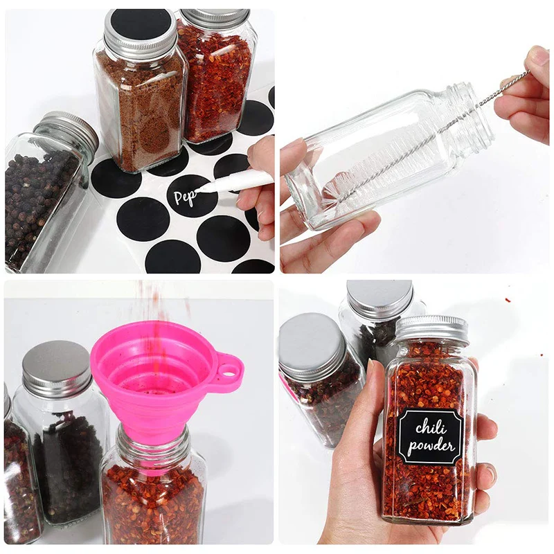 Square Glass Spice Containers - 4oz Jars for Kitchen