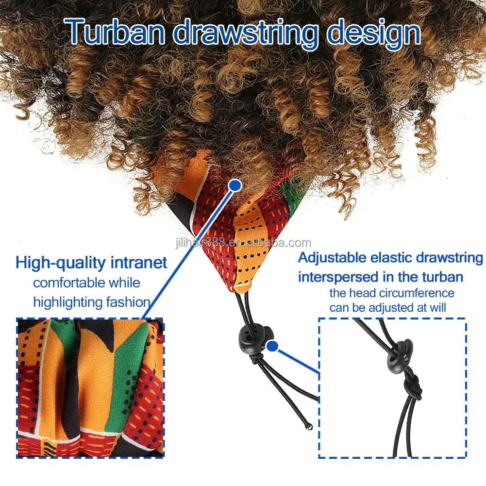 Short Kinky Curly With Bangs Headwrap Wigs 2 In 1 Synthetic Short Afro ...