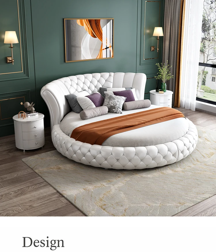 Queen Bed European Modern Round Upholstered Bed Bedroom Furniture ...