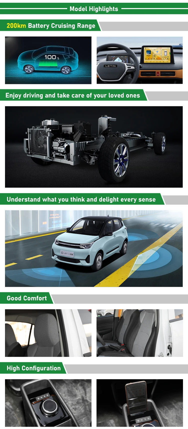 LETIN 2022 Mini Electric SUV 200km Range 4 Seats with 6 Airbags Left ...